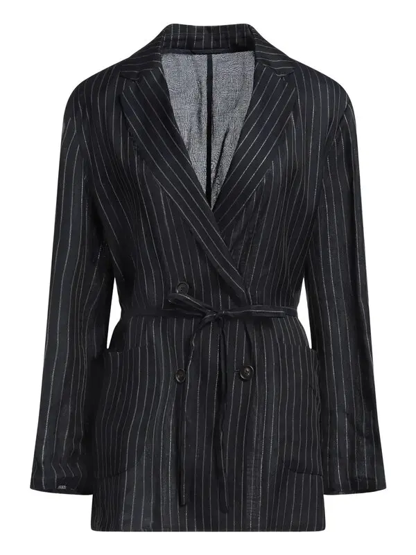 Brunello Cucinelli Double-breasted Pinstriped Blazer - Black