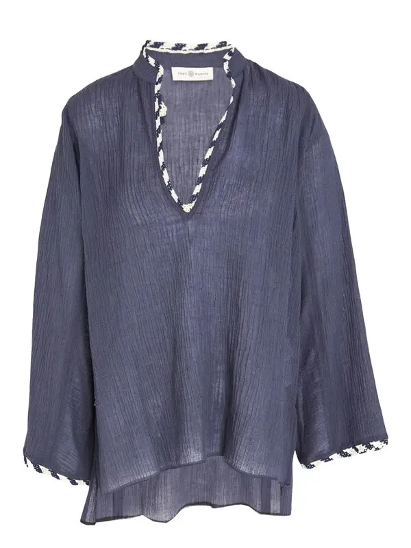 Tory Burch Gauze Top With Appliqué And Lace Trims - Blue