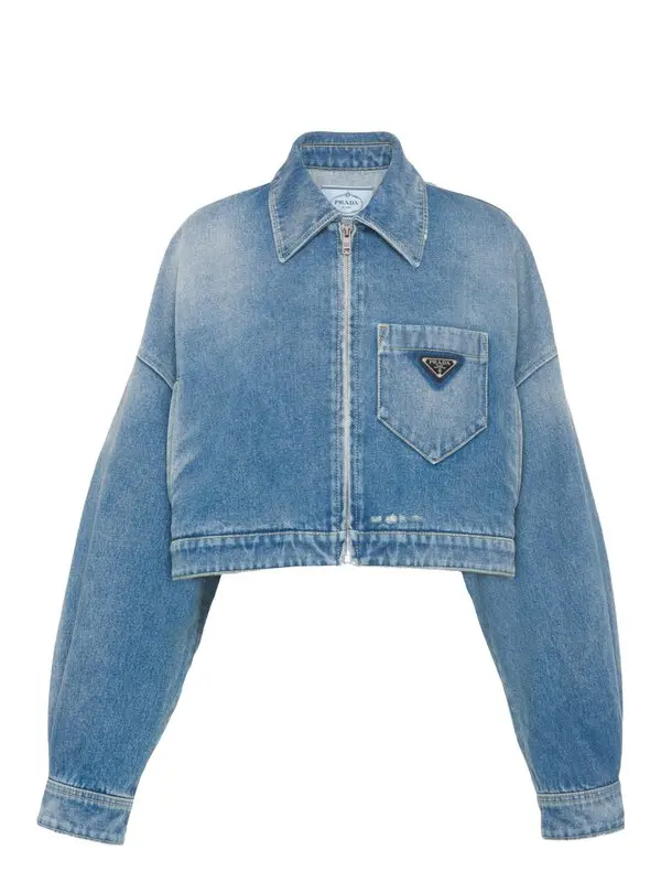 Prada Cropped Organic Denim Jacket - Medium Blue