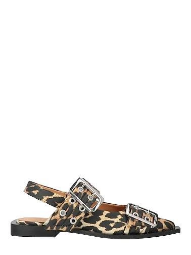 GANNI Leopard-print Twill Ballet Flats - Black