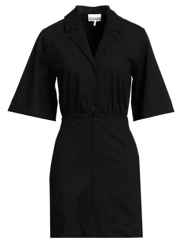 GANNI Pin Stripe Mini Dress - Black