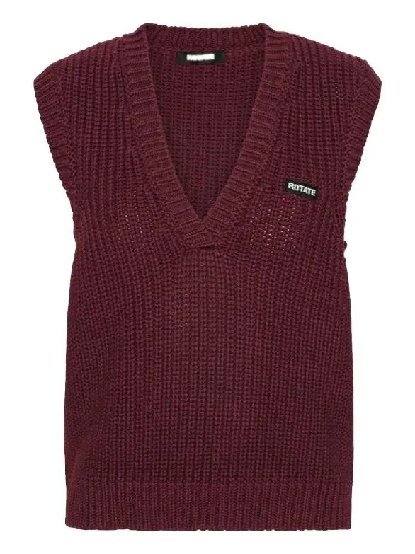 ROTATE BY BIRGER CHRISTENSEN V-neck Knitted Vest With Logo Patch - Red
