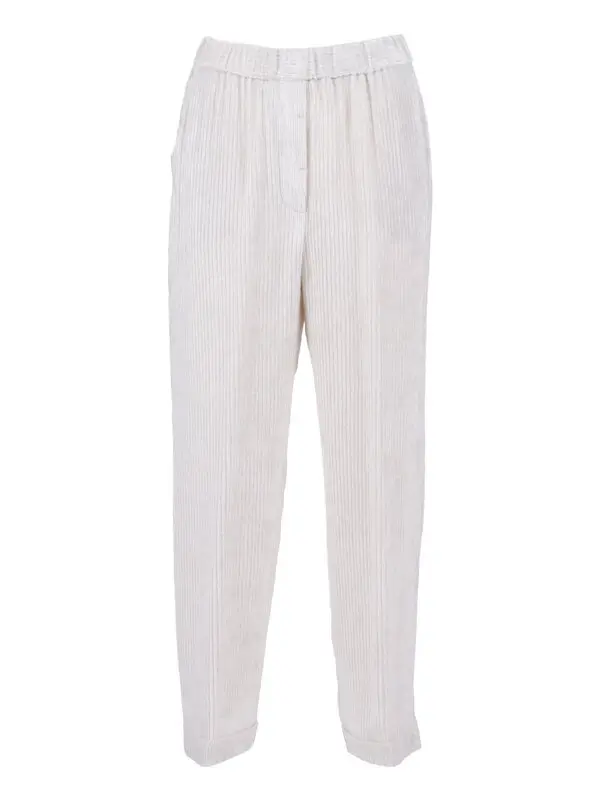 Peserico Ribbed Velvet Straight Leg Trousers - White