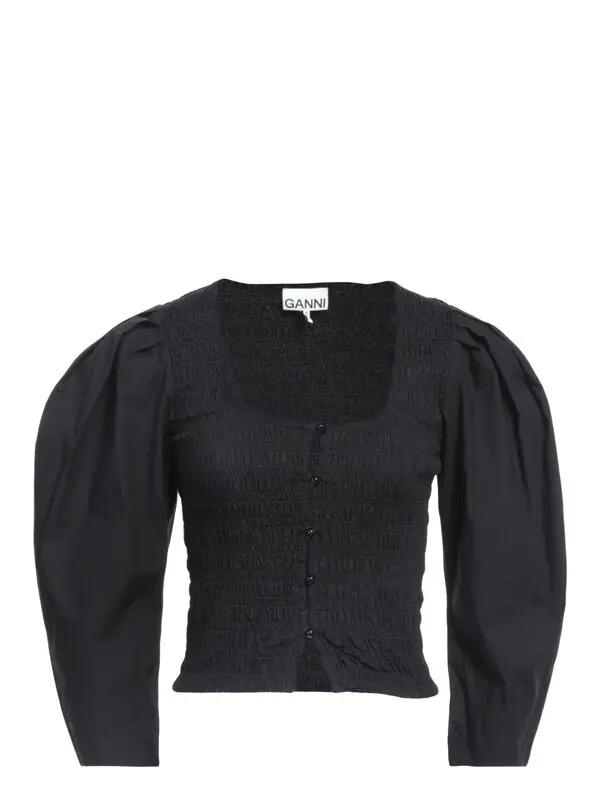 GANNI Pleated Long Sleeve Top - Black