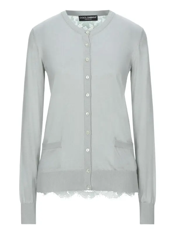 Dolce & Gabbana Lace Trim Lightweight Knit Cardigan - Gray