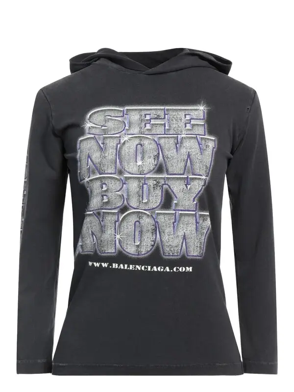Balenciaga Printed Hooded Long-sleeve T-shirt - Black