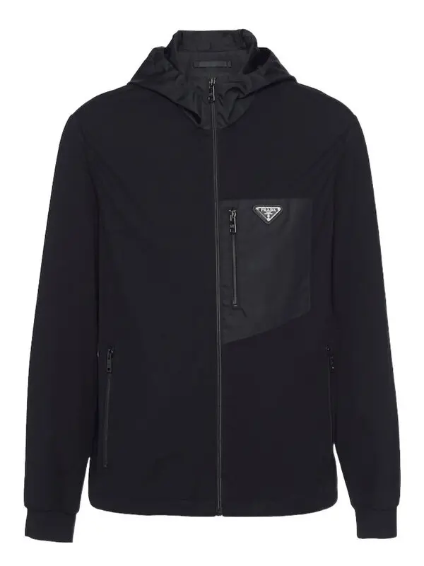 Prada Technical Cotton And Re-nylon Hooded Cardigan - Black