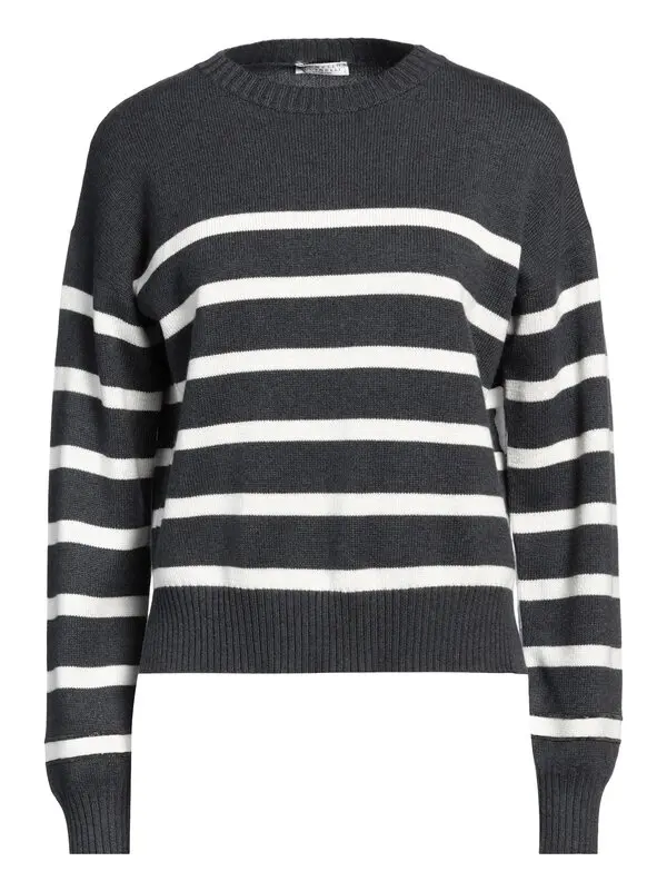 Brunello Cucinelli Striped Lightweight Cashmere Sweater - Black