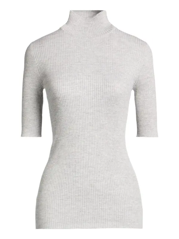 Brunello Cucinelli Ribbed Turtleneck Knit Sweater With Short Sleeves - White