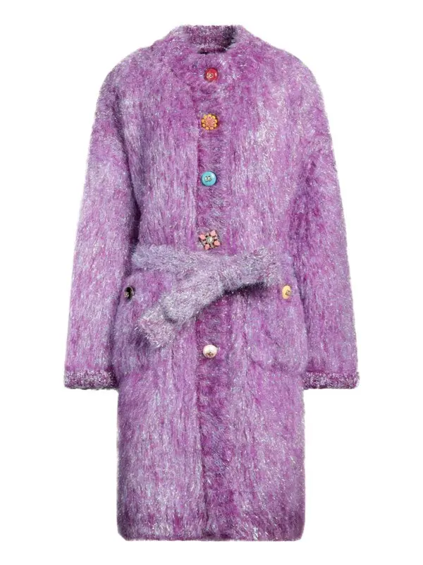 Dolce & Gabbana Belted Long Sleeve Knit Coat - Purple