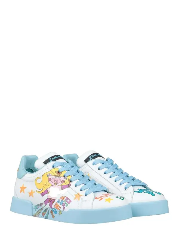 Dolce & Gabbana Printed Leather Low-top Sneakers - Blue