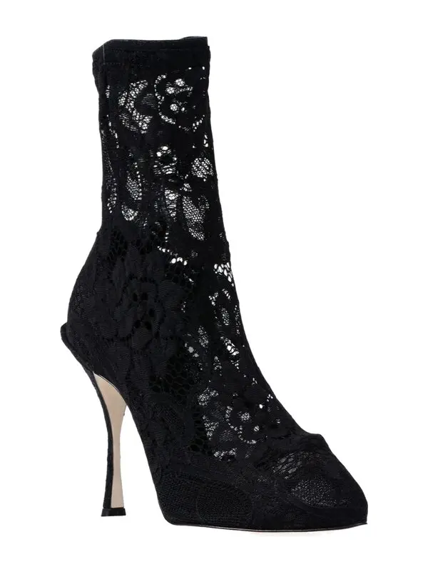 Dolce & Gabbana Lace Sock Ankle Boots - Black