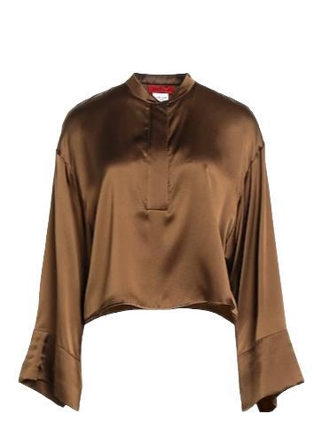 MAXCO. Max&co. Satin Mandarin Collar Shirt - Brown
