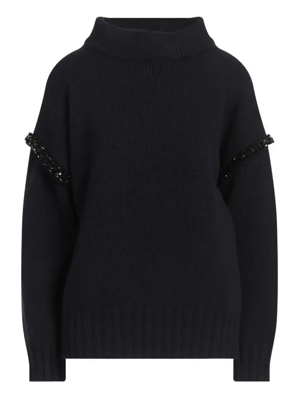 Max Mara Mock Neck Appliqué Wool Pullover - Black
