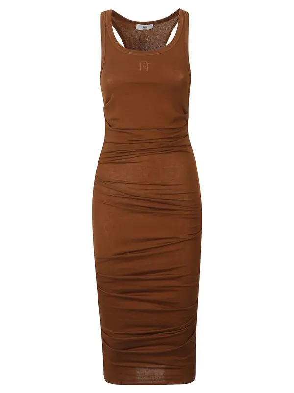 Elisabetta Franchi Sleeveless Embroidered Midi Dress - Brown