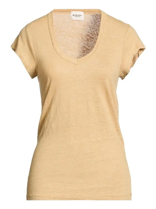 Isabel Marant Étoile Solid Linen V-neck Short-sleeve T-shirt - Nude