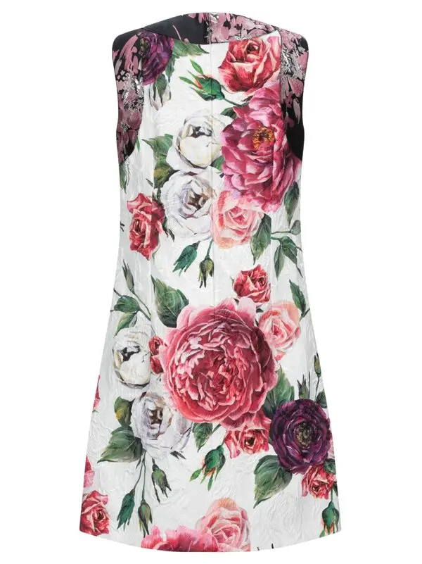 Dolce & Gabbana Floral Jacquard Satin Sleeveless Crewneck Dress - White