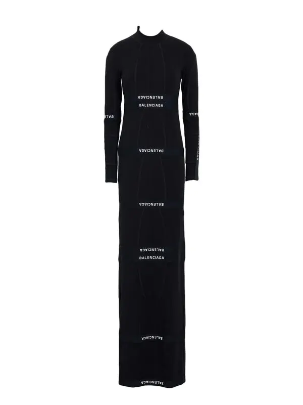 Balenciaga Solid Color Long Sleeve T-shirt Dress - Black