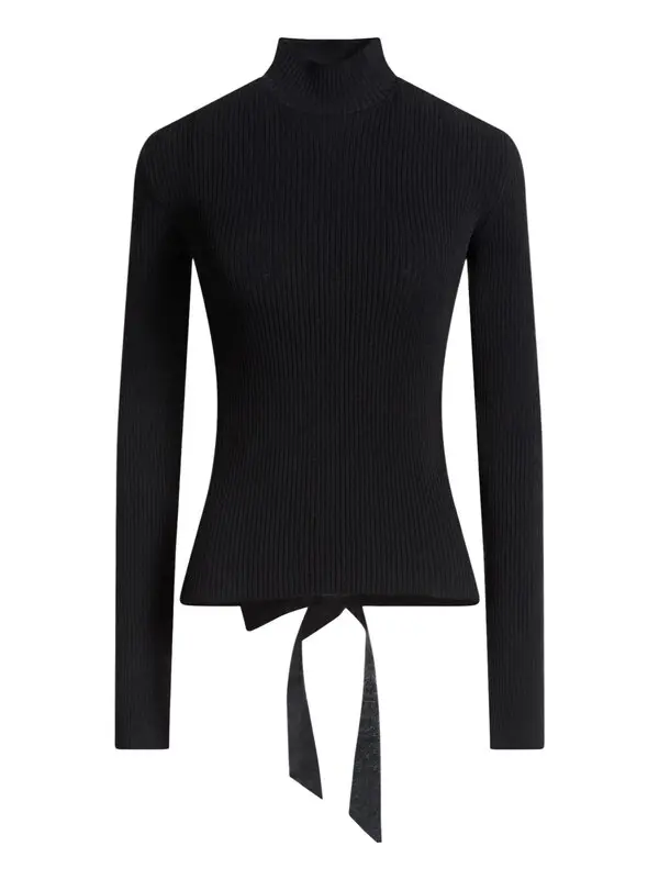 Balenciaga Turtleneck Ribbed Knit Sweater With Back Tie Detail - Black