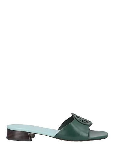 Tory Burch Leather Slides With Square Toe And Low Heel - Green