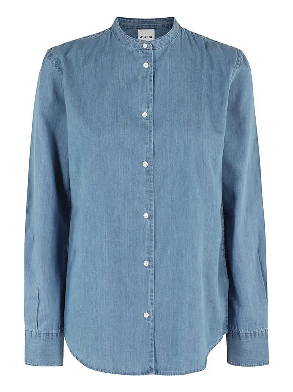 Aspesi Mandarin Collar Denim Shirt - Blue
