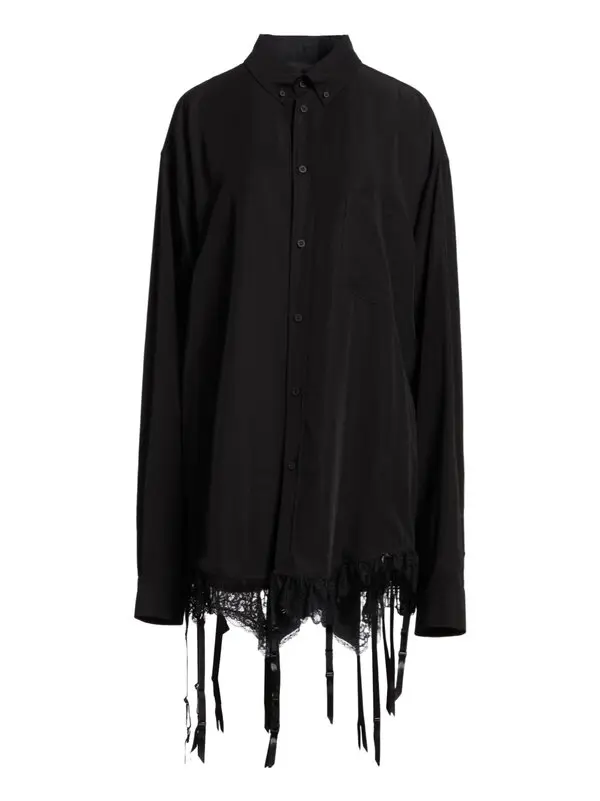 Balenciaga Long-sleeve Shirt With Lace Trim - Black