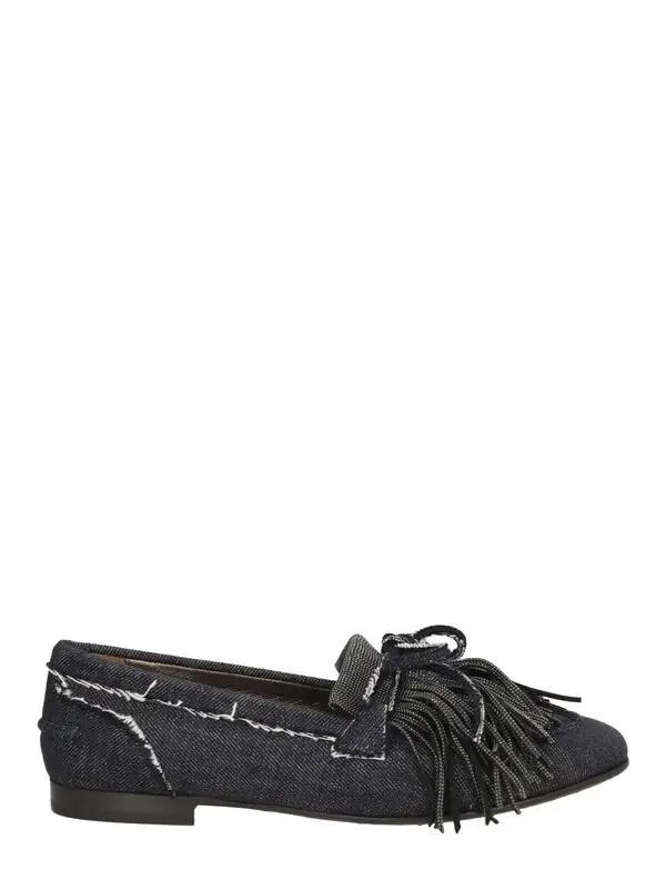 Brunello Cucinelli Denim Loafers With Fringes - Black