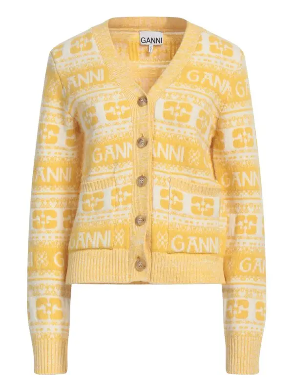 GANNI V-neck Button-up Long Sleeve Cardigan - Nude