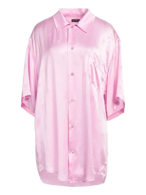 Balenciaga Oversized Logo Print Satin Shirt - Pink