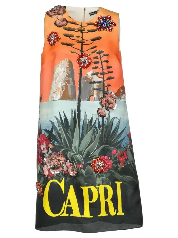 Dolce & Gabbana Sleeveless Embellished Flared Dress - Multicolor