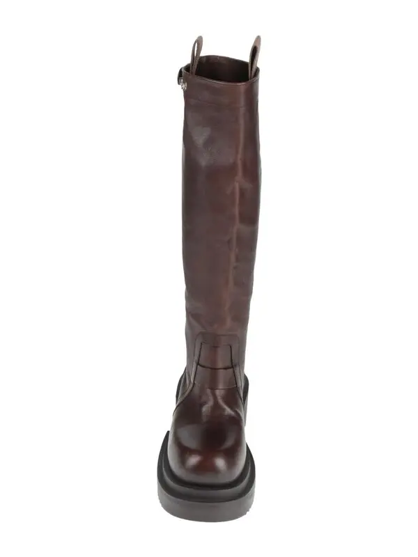 Rick Owens Round Toe Platform Leather Boots - Brown