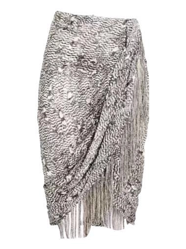 Isabel Marant Étoile Printed Midi Skirt With Tassels And Embroidery - Gray