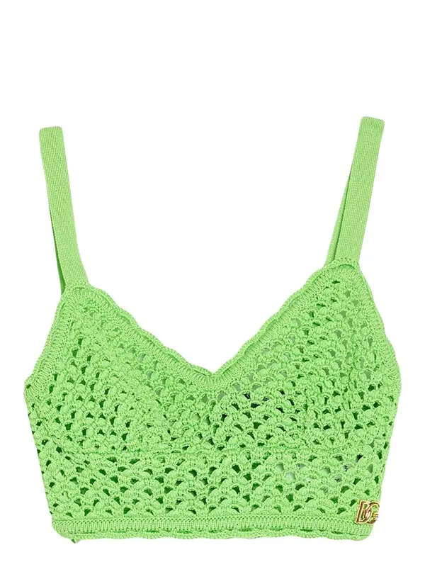 Dolce & Gabbana Crochet Knit Crop Top With Appliqués - Green