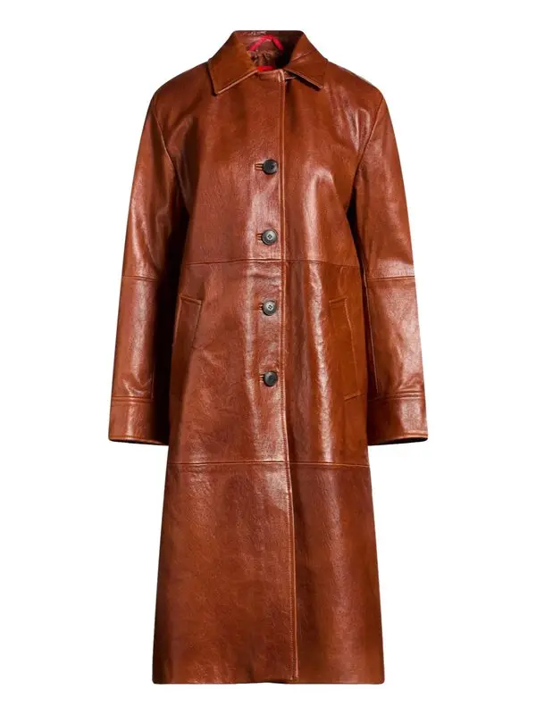 MAXCO. Max&co. Long Sleeved Leather Coat - Brown