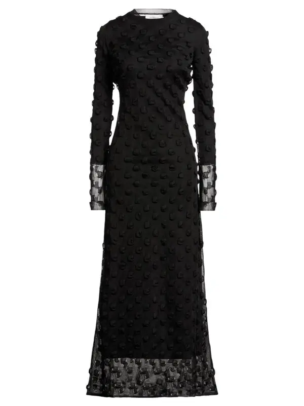 Sportmax Long Sleeve Crew Neck Dress With Tulle Details - Black