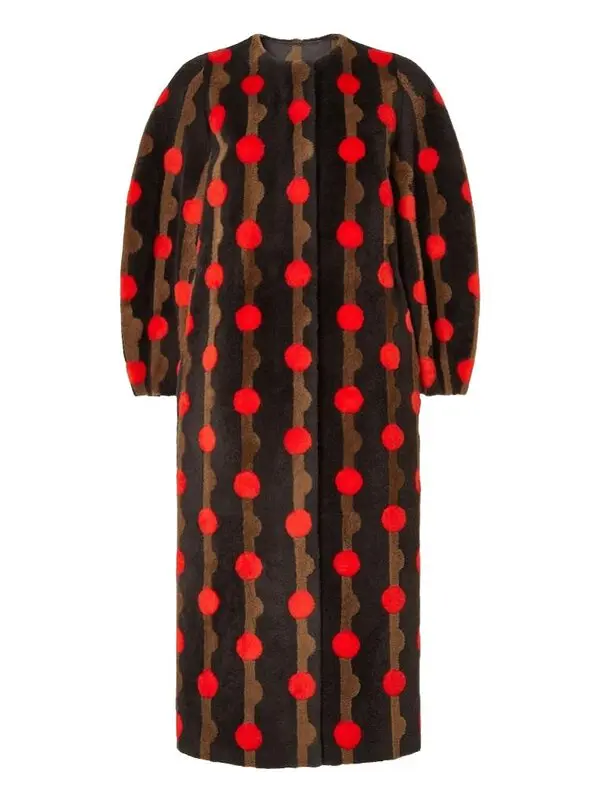 Fendi Shearling Coat With Patterned Detail - Black