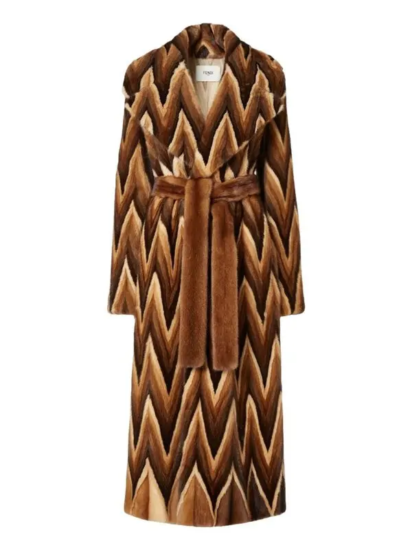 Fendi Mink Chevron Coat - Brown