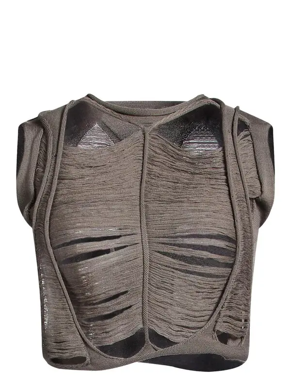 Rick Owens Distressed Wool Knit Sleeveless Crewneck Top - Gray