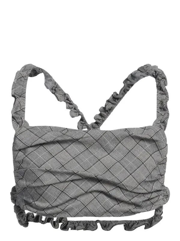 GANNI Wales Check Crop Top - Gray