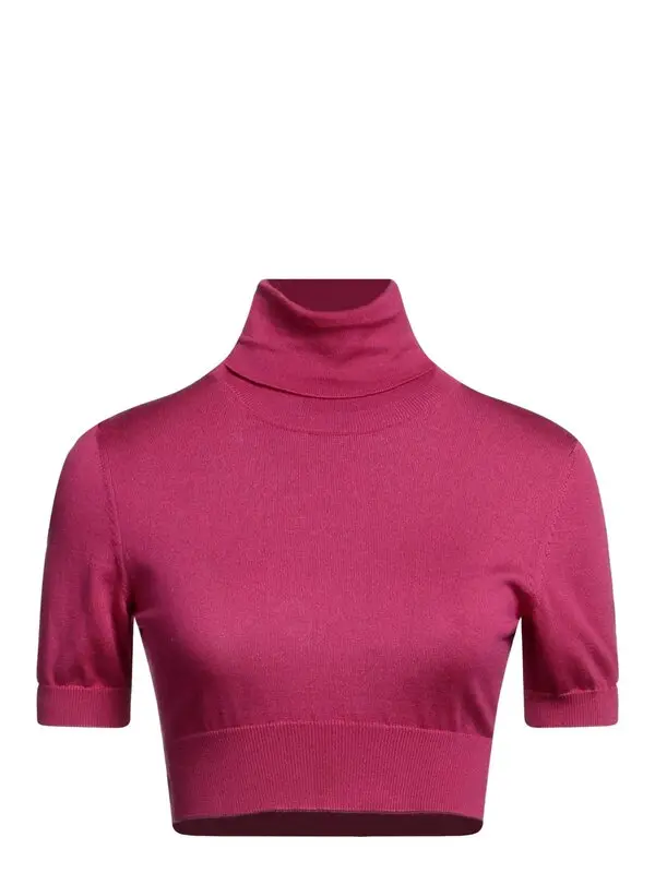 Dolce & Gabbana Ribbed High Neck Short Sleeve Top - Pink