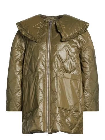 GANNI Quilted Cotton Jacket With Fold-down Collar - Green