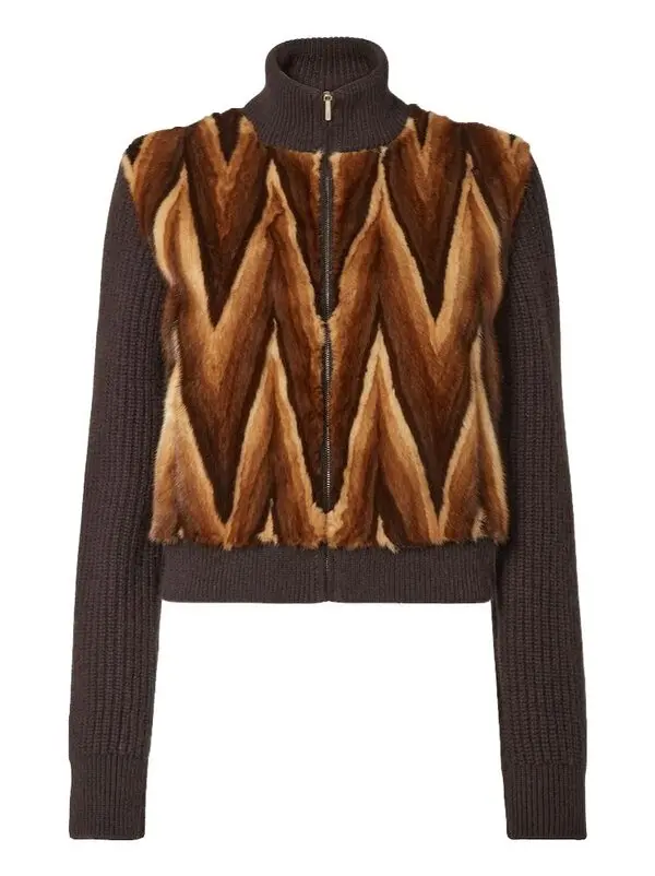 Fendi Chevron Mink And Cashmere Bomber Jacket - Brown