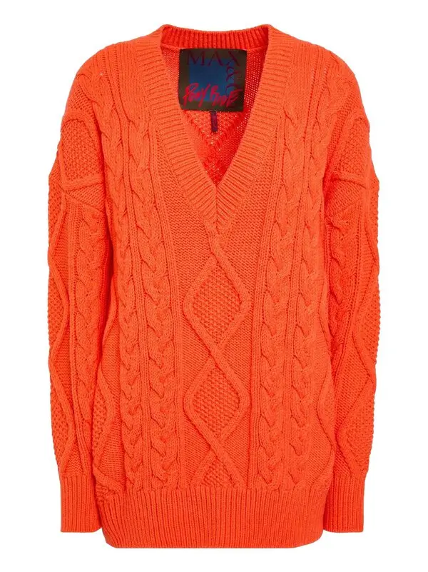MAXCO. Cable-knit V-neck Jumper - Orange