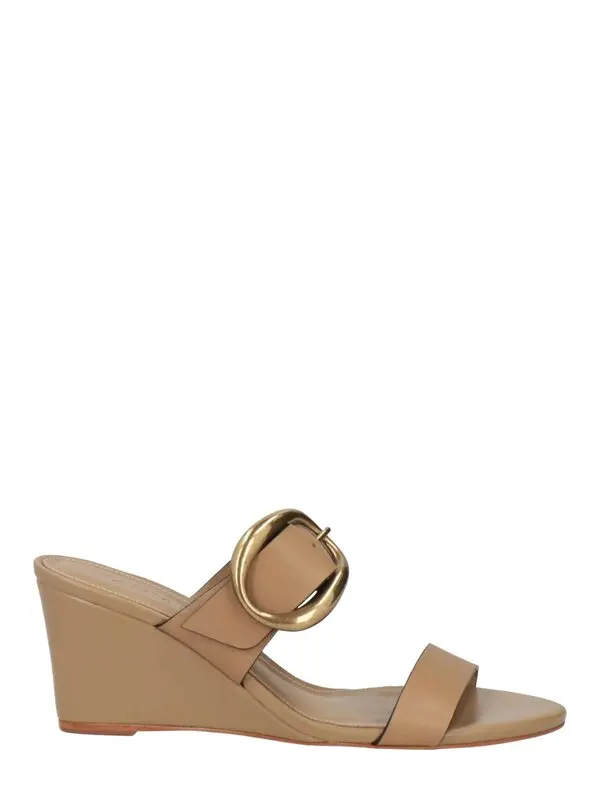 Farm Rio Solid Color Simple Leather Wedge Sandals - Brown