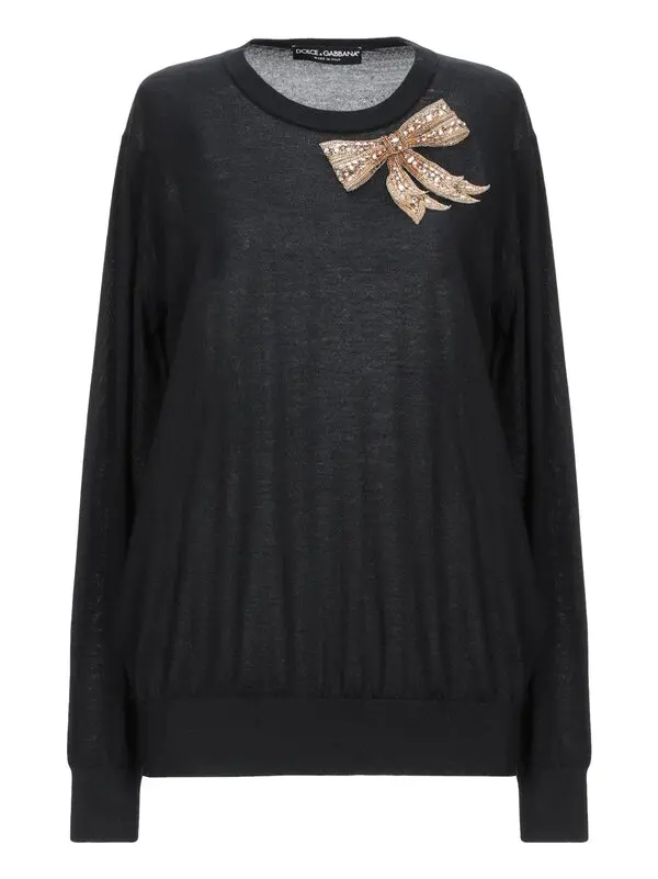 Dolce & Gabbana Embellished Long Sleeve Knit - Black
