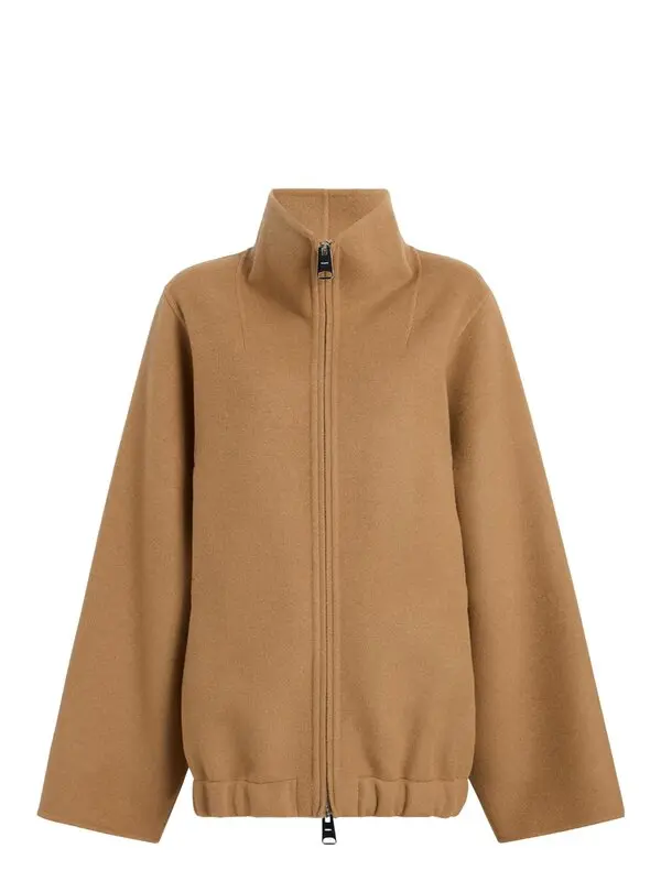 Khaite Garret High Neck Zipped Jacket - Camel