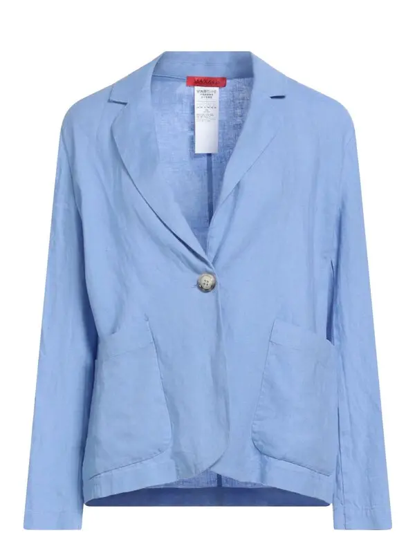 MAXCO. Solid Color Linen Blazer - Blue