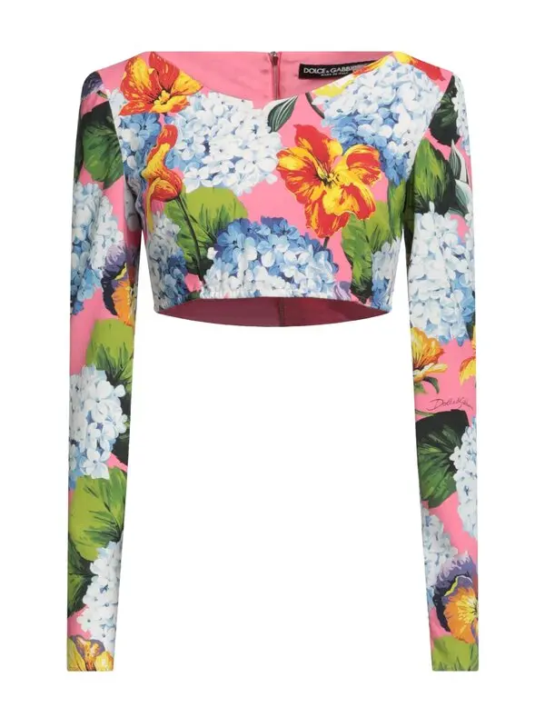 Dolce & Gabbana Floral Print Long Sleeve Cropped Top - Multicolor