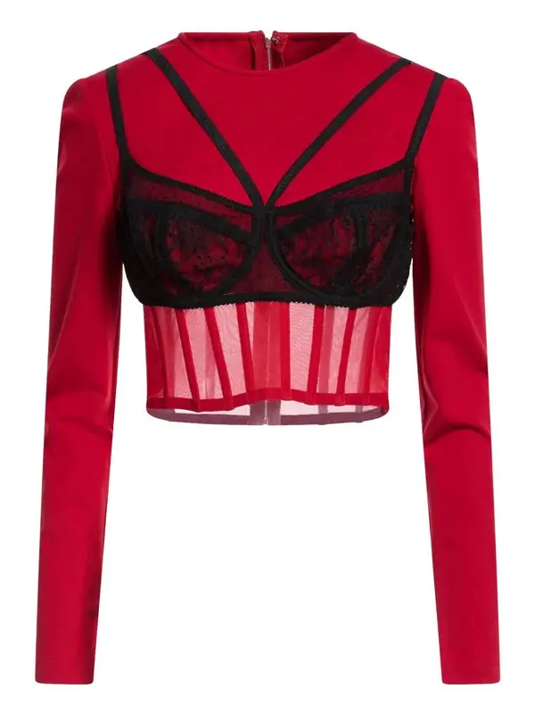 Dolce & Gabbana Spliced Lace Crop Top - Red