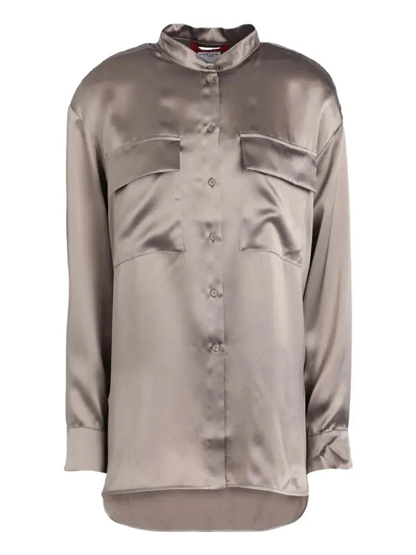 MAXCO. Max&co. Satin Safari Shirt With Mandarin Collar - Gray